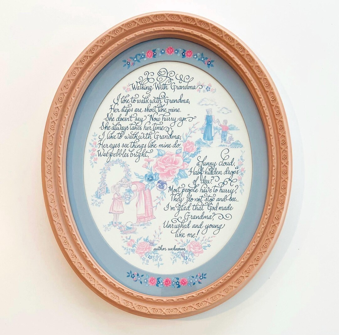 Walking With Grandma Poem Vintage Wall Hanging Pink and Blue - Etsy