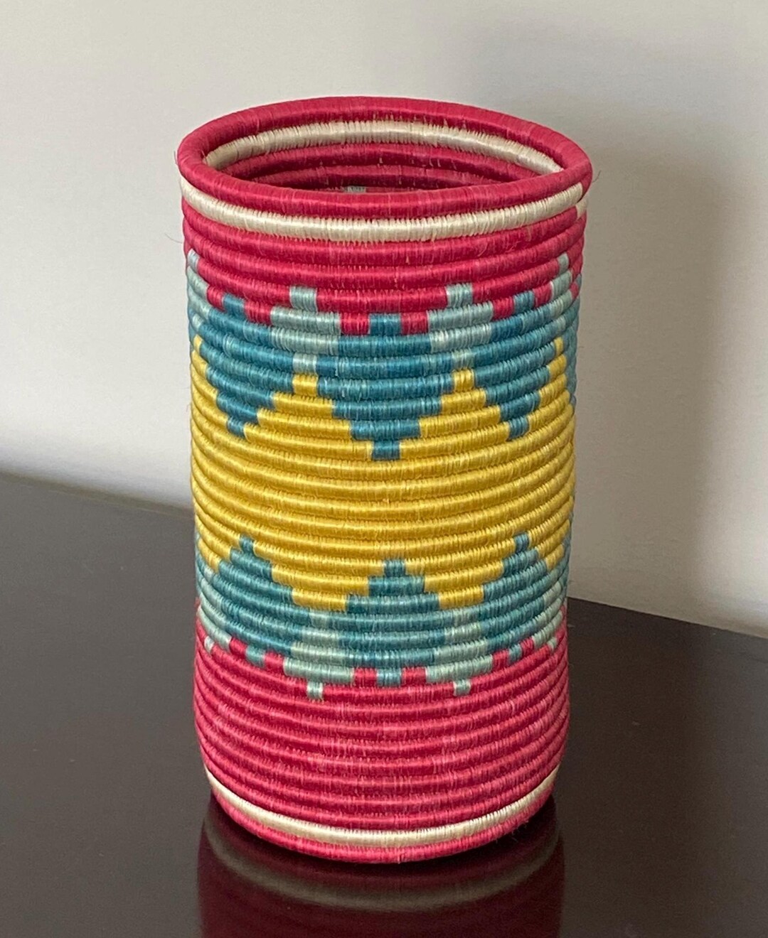 Vintage Rwandan Colorful Hand Woven Sisal Basket Utensil/wine Holder 8. ...