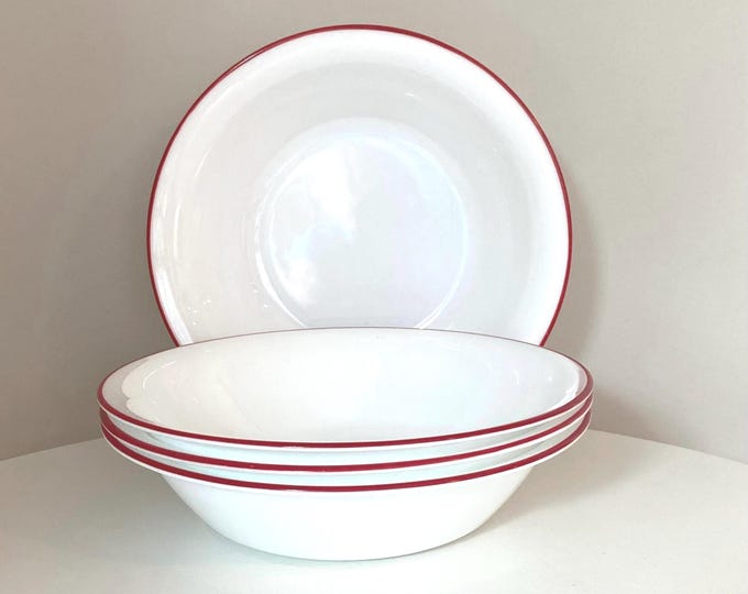 Set of 4 Corelle Red Banded Cereal Salad Soup Bowls Pretty Corelle for ...