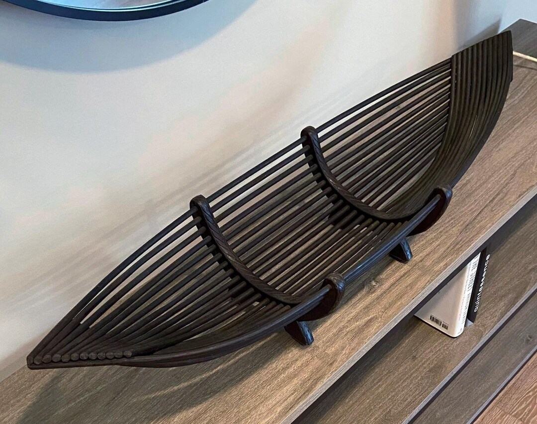 31.5 Bamboo and Pencil Reed Wood Canoe Shaped Centerpiece Bowl Vintage ...