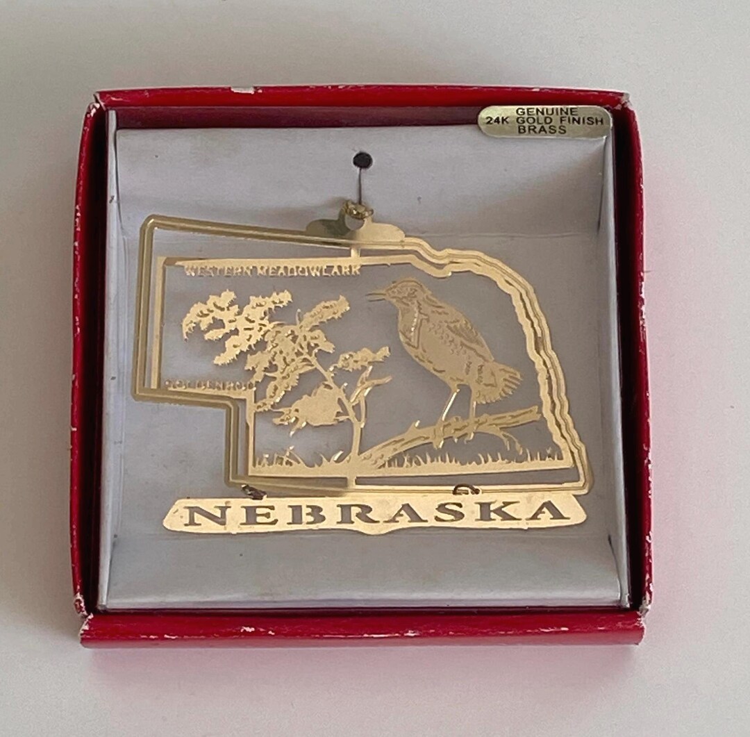Vintage Nebraska State 24K Gold Finish Brass Christmas Ornament New in ...
