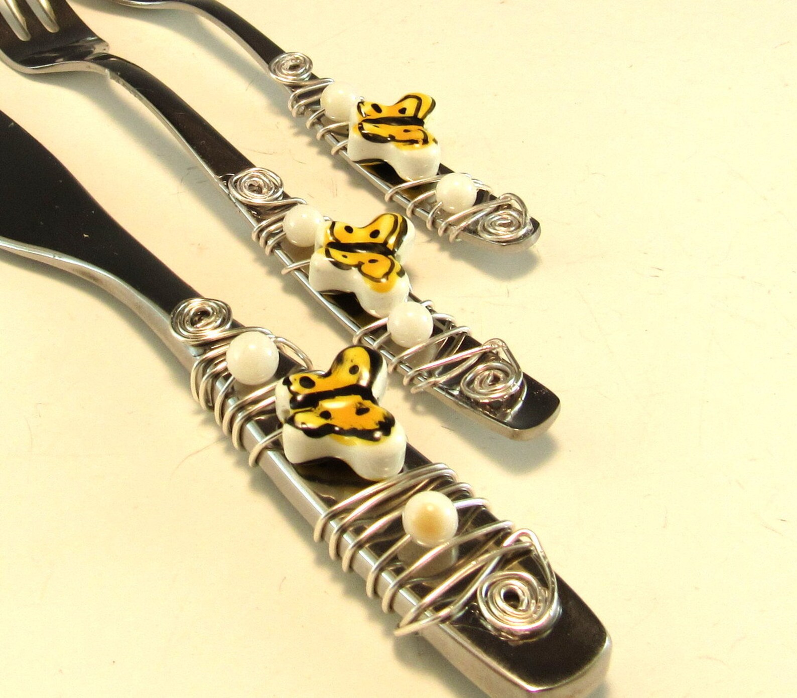 Beaded Appetizer Utensil Set: Butterfly Knife, Fork, Spoon - Etsy