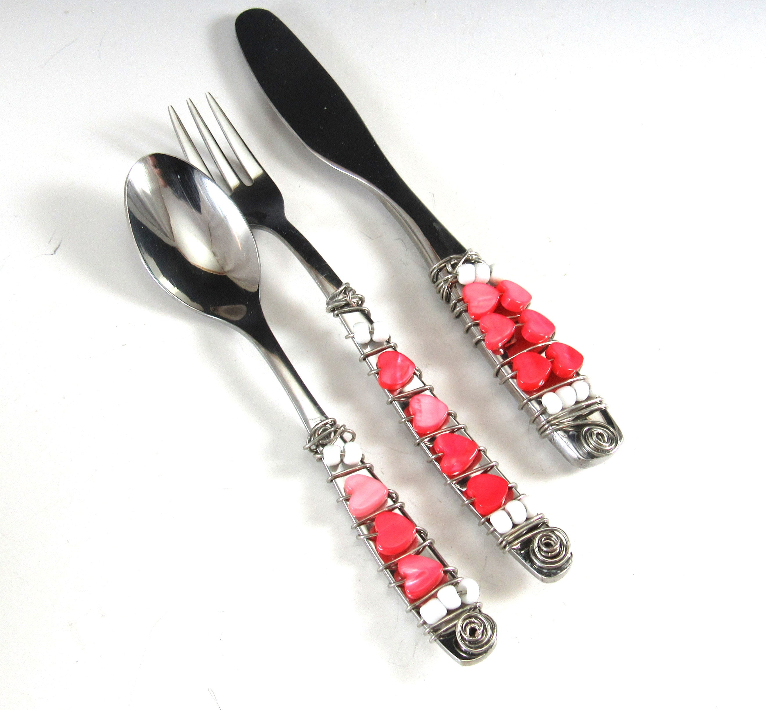 Appetizer Fork Spoon and Knife/set of 3 Beaded Knife Fork - Etsy