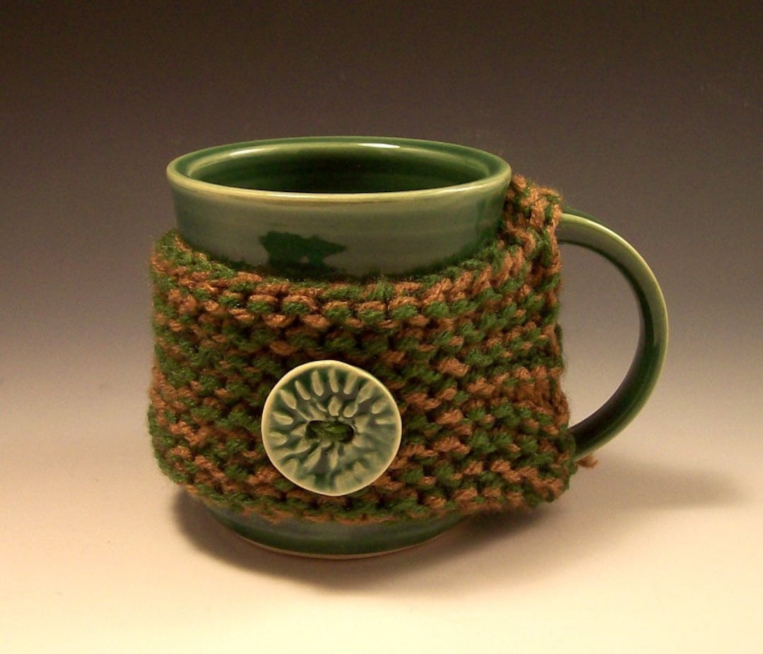Handmade Pottery Mug With Knitted Cozy and Clay Buttons - Etsy
