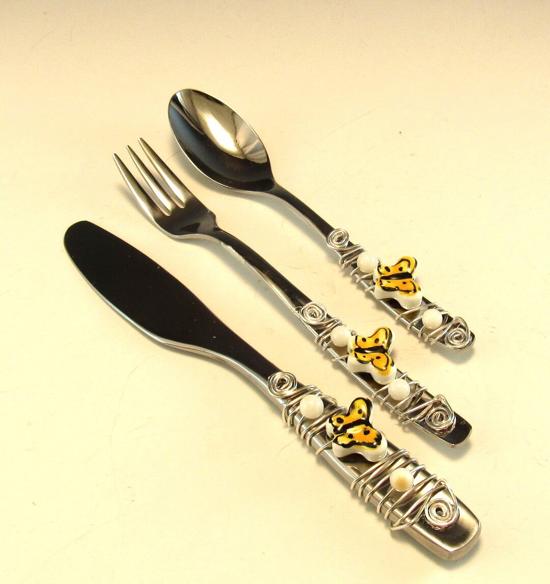 Beaded Appetizer Utensil Set: Butterfly Knife, Fork, Spoon - Etsy