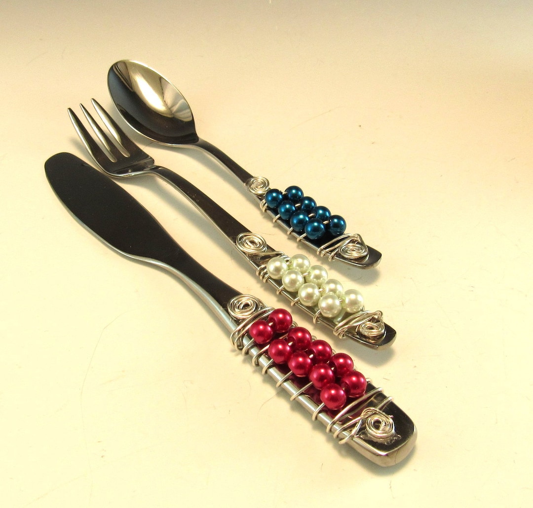 Appetizer Fork, Spoon, and Knife/set of 3 Beaded Knife Fork and Spoon ...