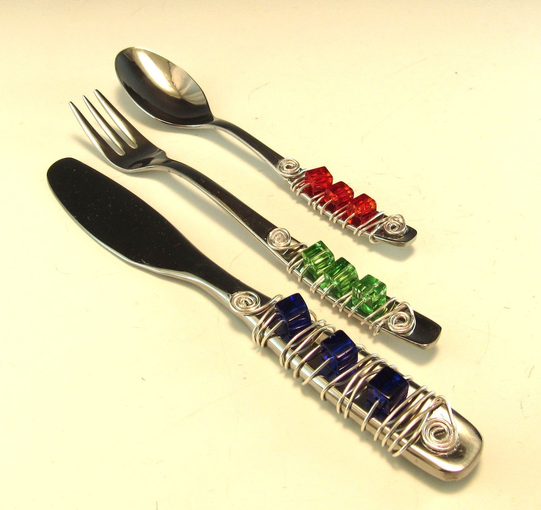 Appetizer Fork, Spoon, and Knife/set of 3 Beaded Knife Fork and Spoon ...