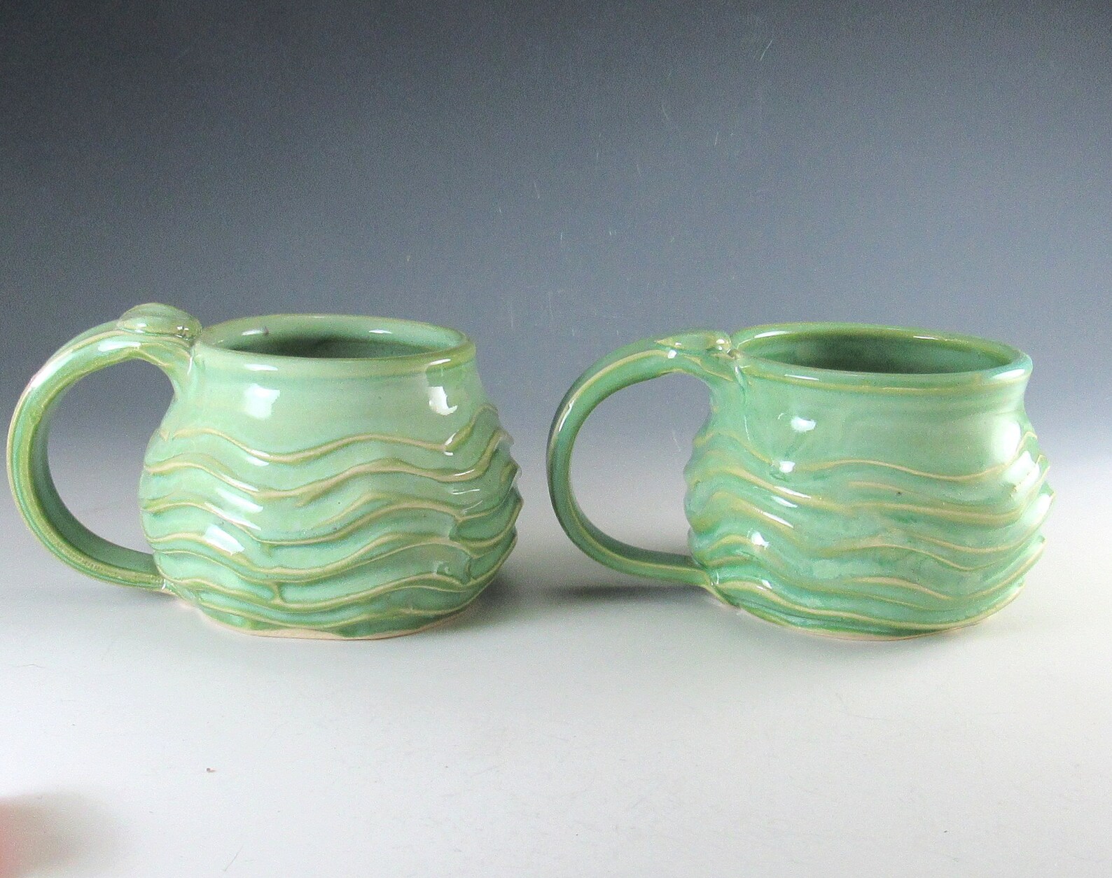 SET OF 2 Hand Made Pottery Wave Mug/ocean Pottery Coffee - Etsy