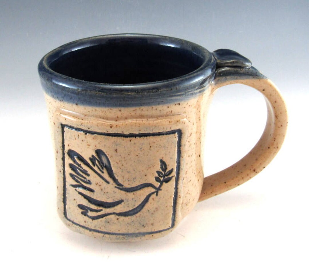 LARGE Pottery Peace Mug/ Pottery Peace Dove Mug/hand Made Peace Dove ...