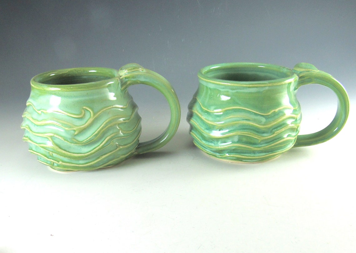 SET OF 2 Hand Made Pottery Wave Mug/ocean Pottery Coffee - Etsy