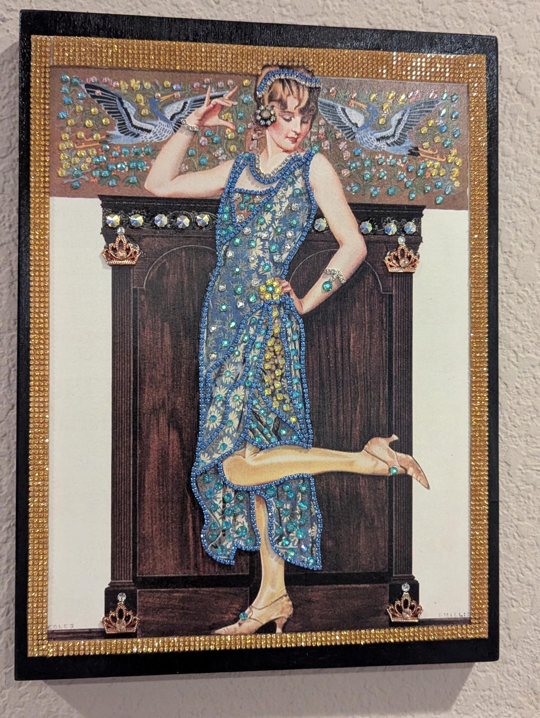Art Deco Flapper Print on 9x12x1 Painted Wood Plaque Decorated With ...