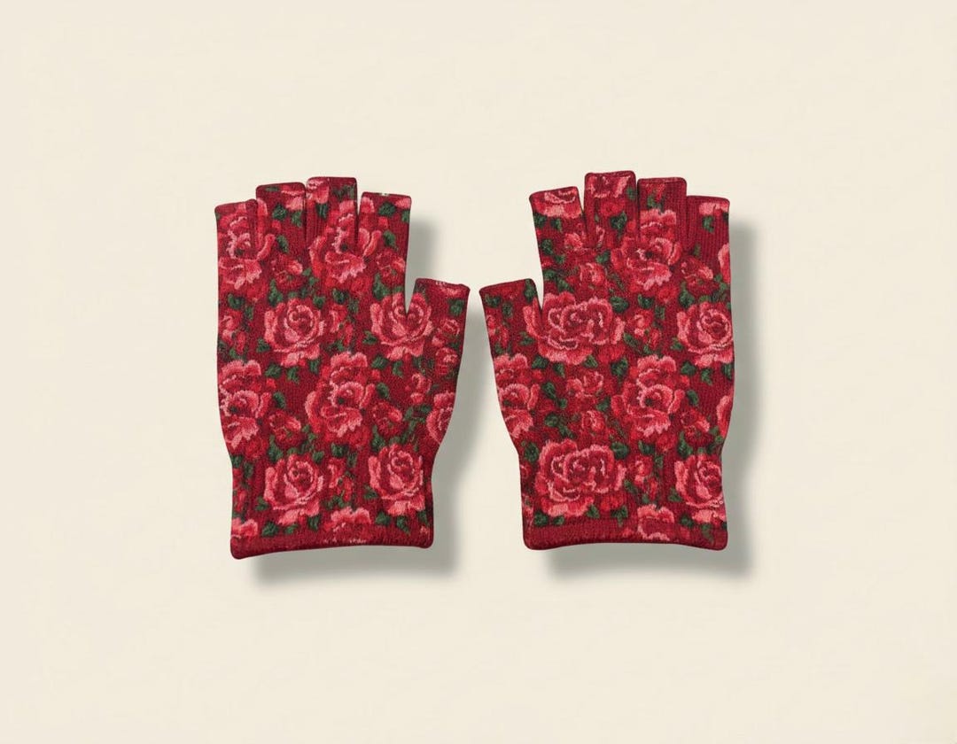 Coquette Red Rose Fingerless Mittens – Dark Romantic Floral Knit Gloves ...