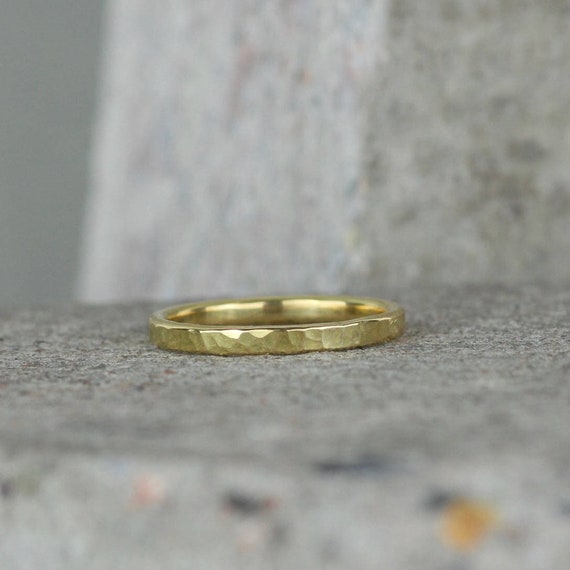 18ct Gold Wedding Ring. Recycled Gold. Hammered Ring. Rustic Wedding. Eco Friendly Jewelry. Wedding Bands Women. Gold Stacking Rings. Etsy