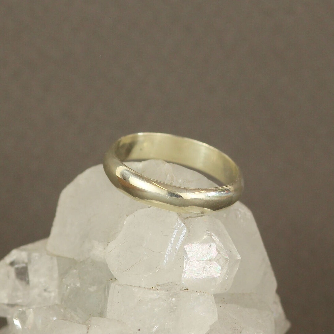 9ct White Gold 4mm Wide Half Round Wedding Ring. Mens Recycled Gold ...