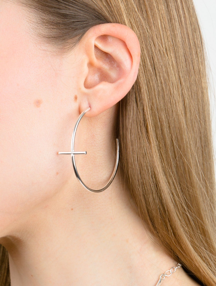 Large Silver Cross Hoop Earrings. Edgy Statement Earrings. Big | Etsy