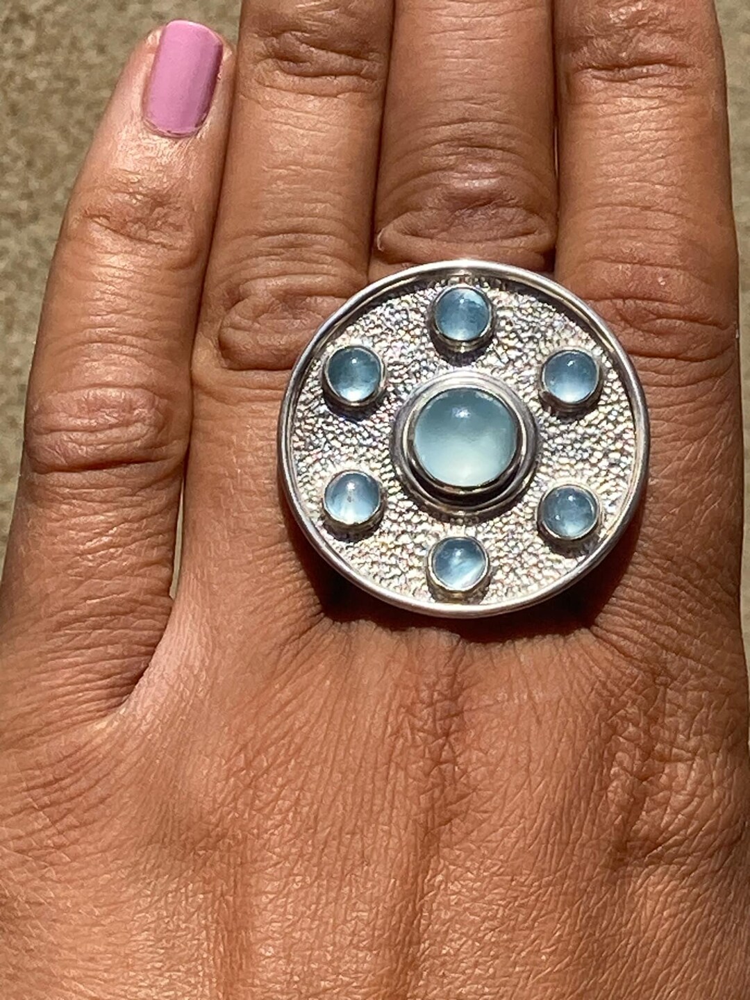 Athena Aquamarine Silver Shield Protection Ring. Large Blue Gemstone ...