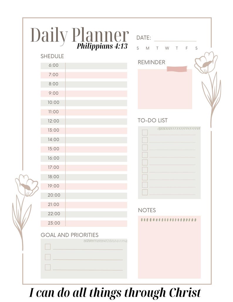 Daily Planner, Printable Planner, Instant Download, PDF, Bible Verse ...