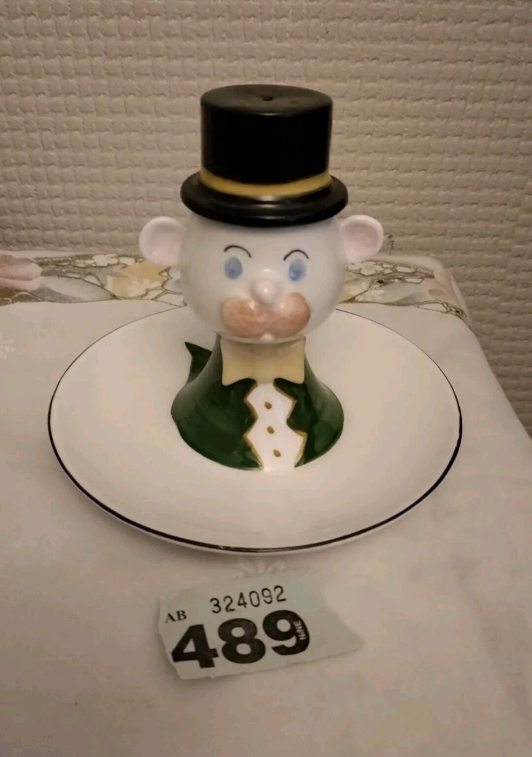 Mouse Egg Cup With Salt Cellar Top Hat and Saucer Fine Bone China Made ...