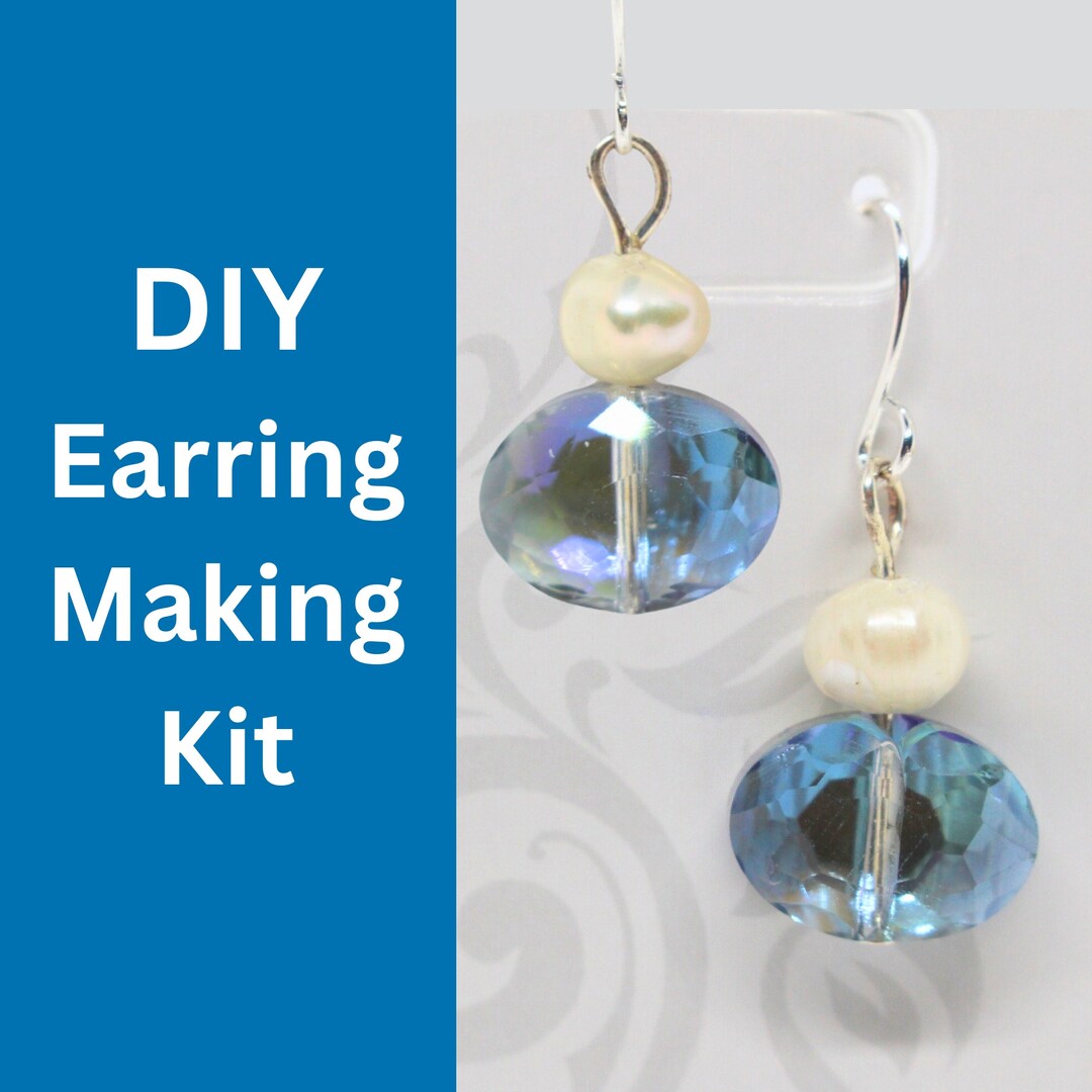 DIY Earring Making Kit Pearls and Blue Crystal Earrings Fine Earring ...
