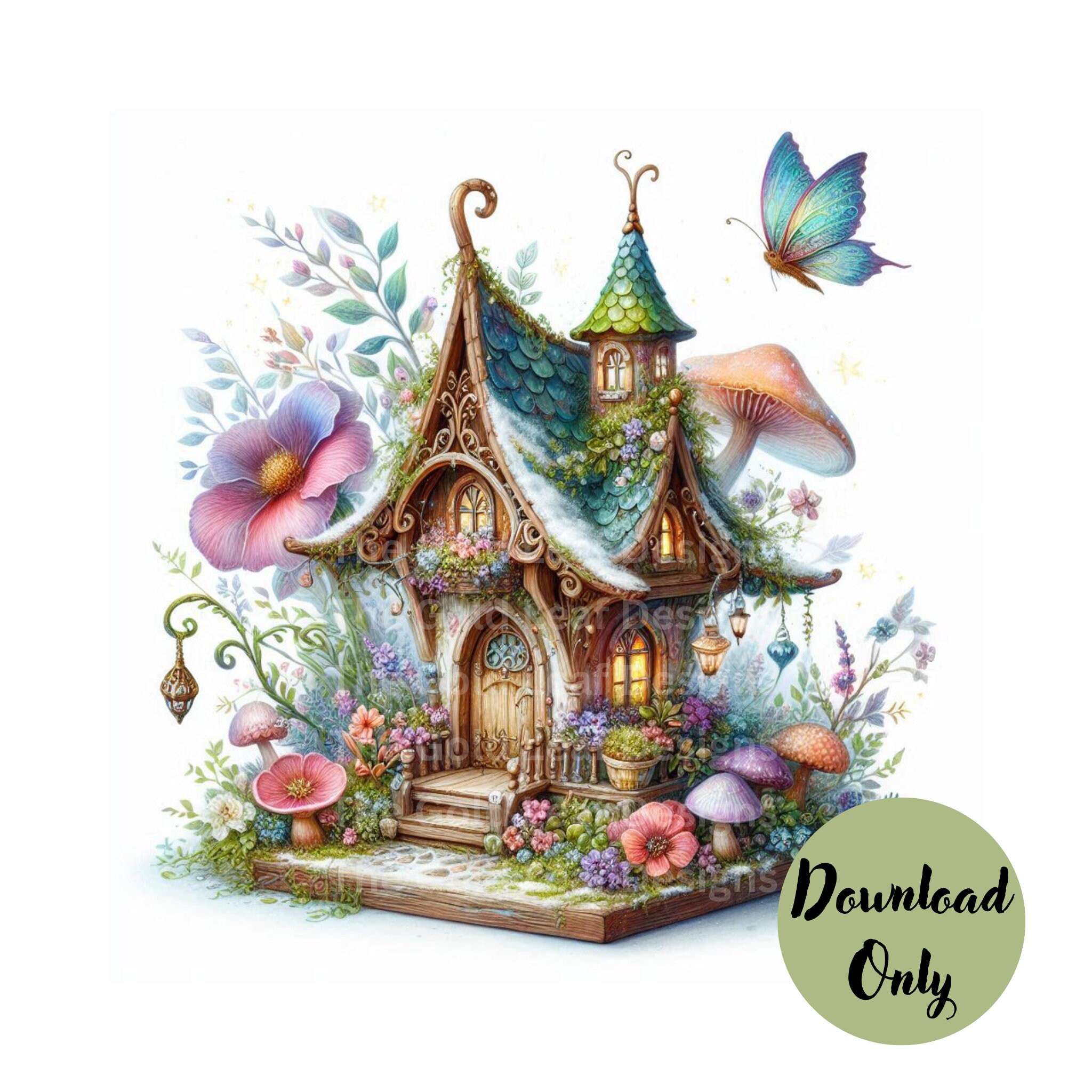Watercolor Fairy House Clipart, Fairy Garden Fantasy Clip Art, High ...
