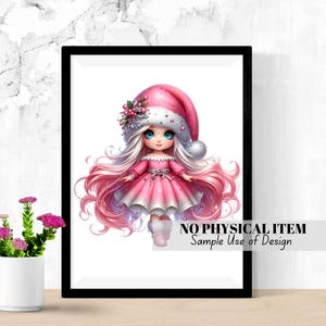 Cute Pink Christmas Elf, Elves Clipart, Christmas Clipart Watercolor ...