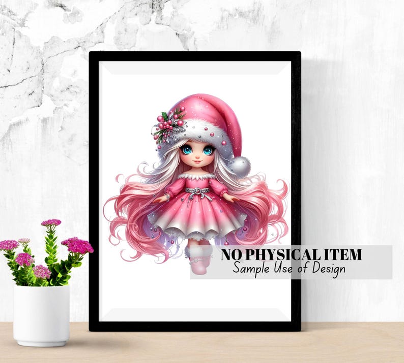 Cute Pink Christmas Elf, Elves Clipart, Christmas Clipart Watercolor ...