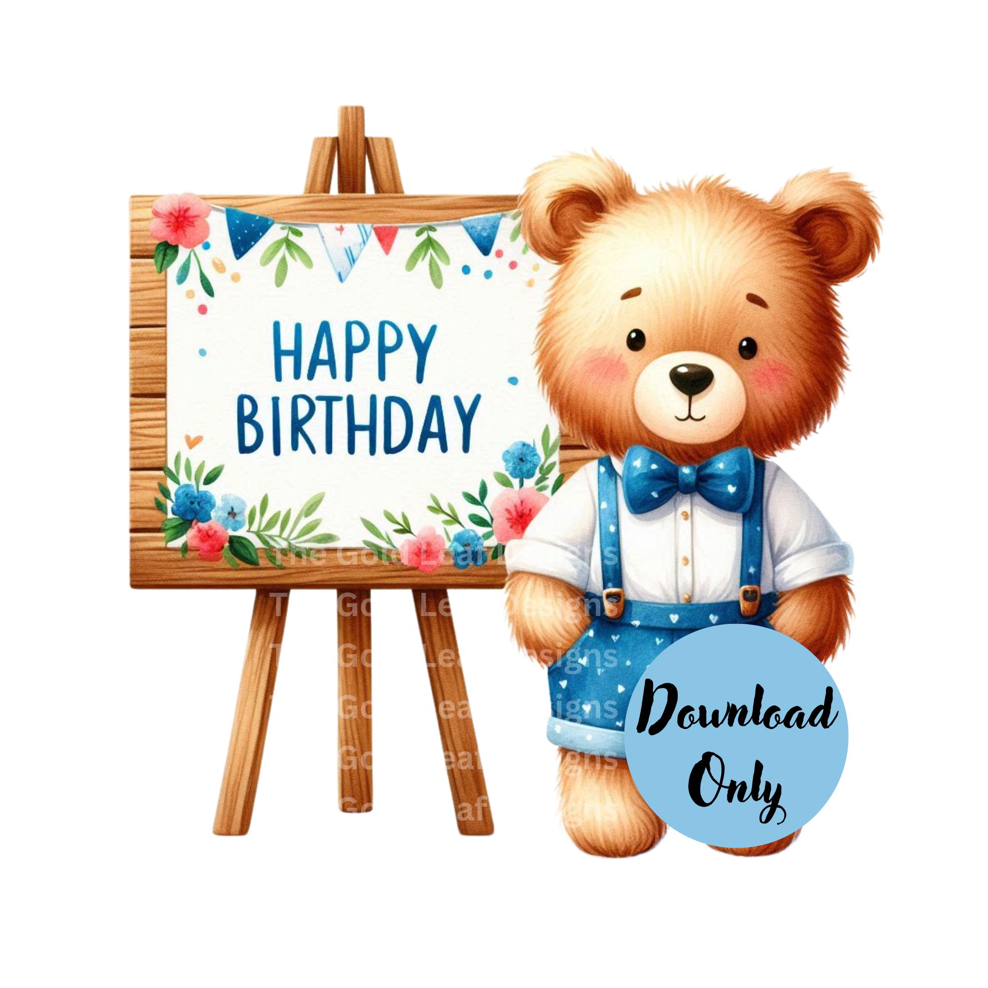 Cute Bear Clipart, Birthday Bear Party, Bear SVG, Bear Birthday, Blue ...