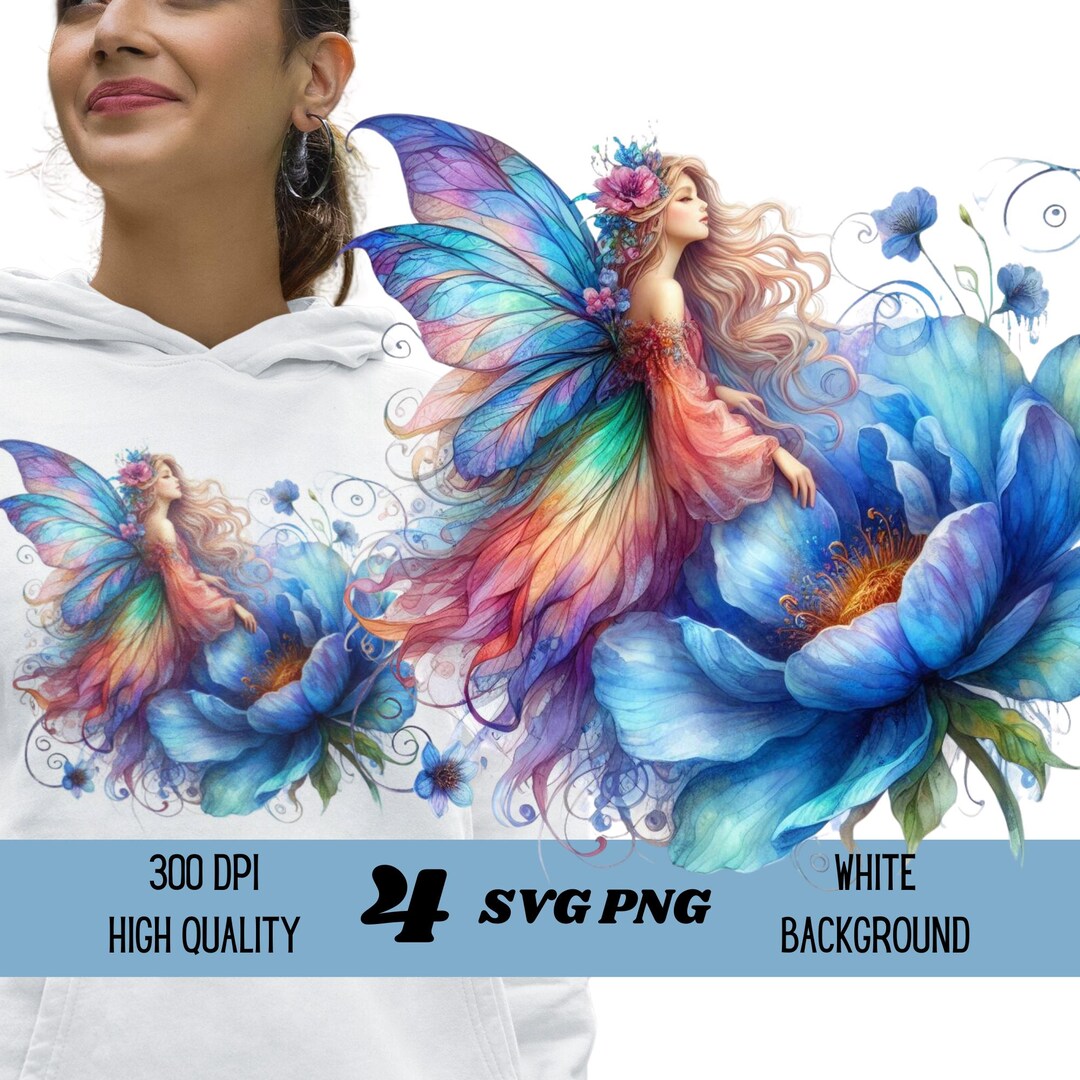 Blue Fairy, Watercolor Forest Fairies Clipart, Fairy Clipart Bundle ...