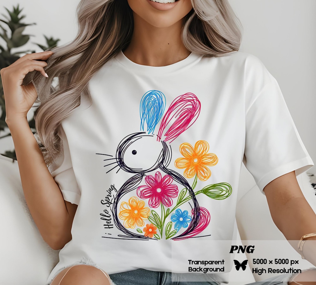 Hello Spring Bunny PNG, Cute Bunny Drawing, Easter Bunny Clipart, Hand ...