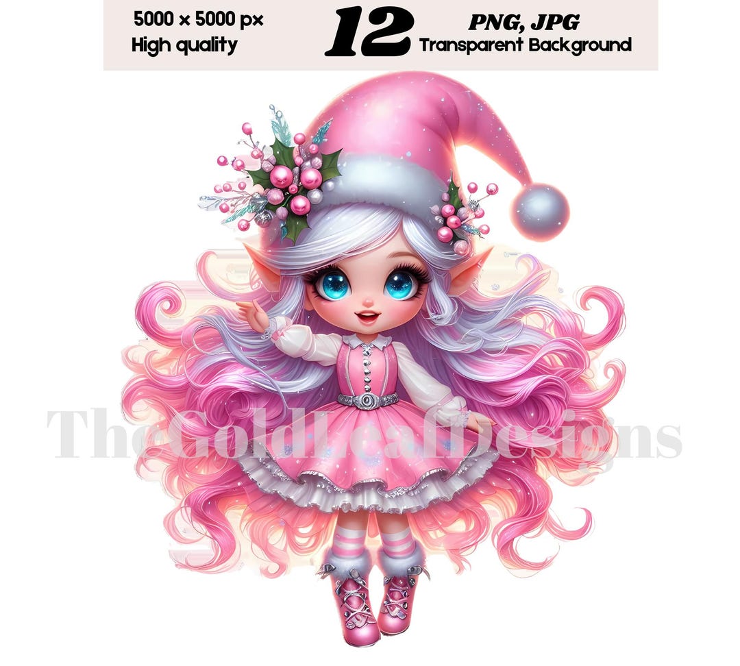 Pink Christmas Elf, Elves Clipart, Christmas Pink Girl Elf, Holiday ...