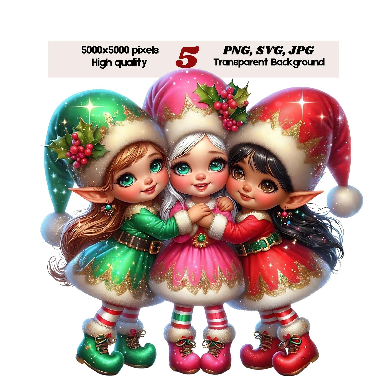 Christmas Elf Clipart, Watercolor Elves, Colorful Holiday Elf, Festive ...