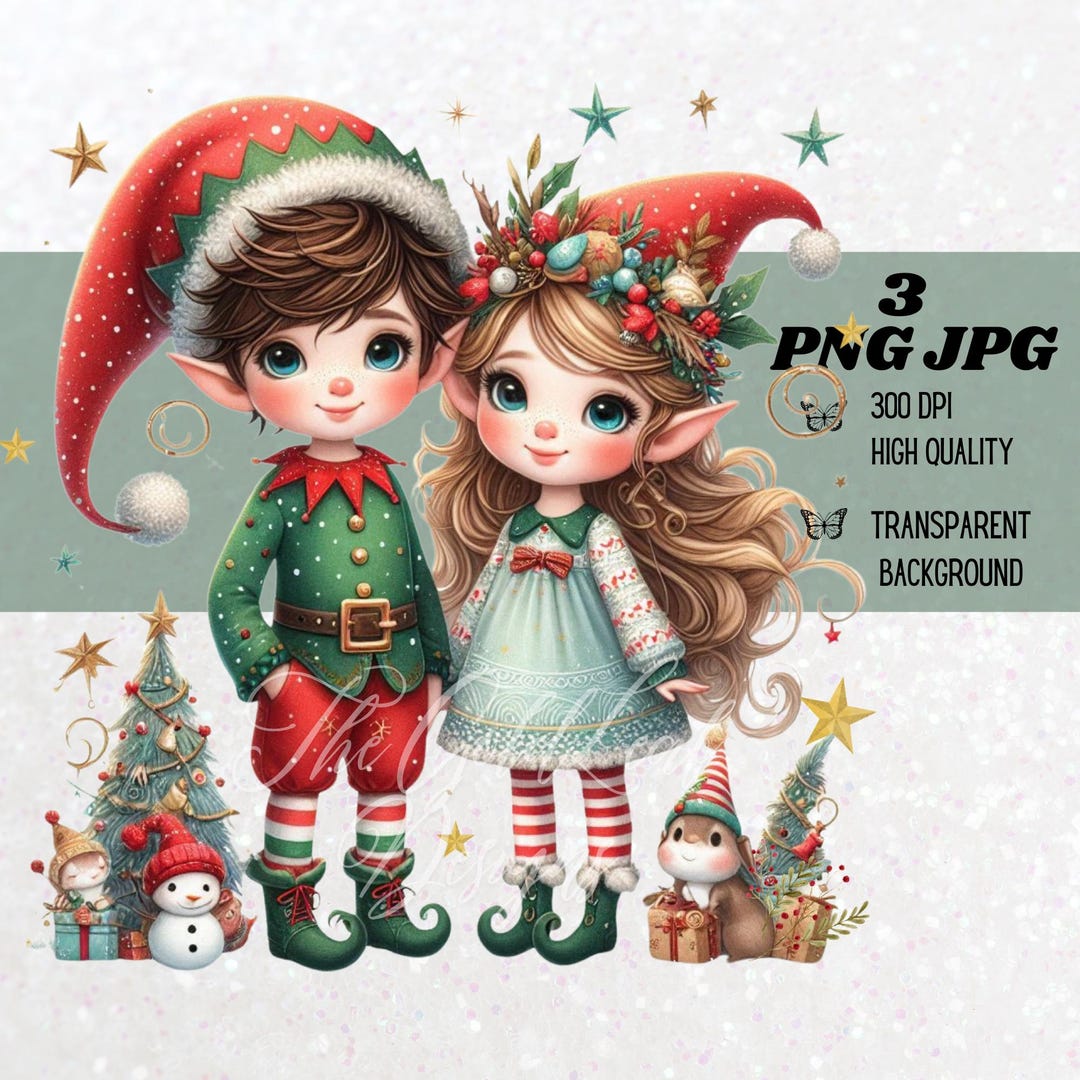 Cute Boy Elf, Girl Elf, Elves Clipart, Christmas Elves, Festive Elf ...