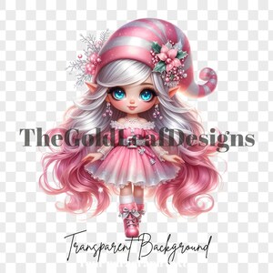 Cute Pink Christmas Elf, Elves Clipart, Christmas Clipart Watercolor ...