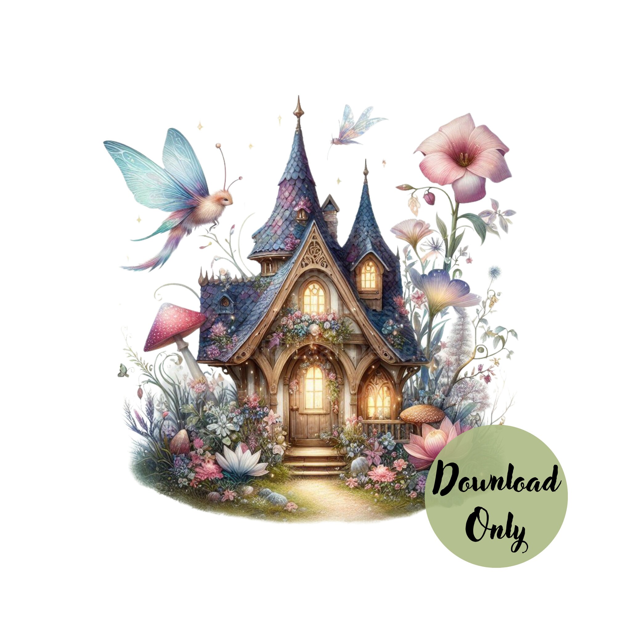 Watercolor Fairy House Clipart, Fairy Garden Fantasy Clip Art, High ...