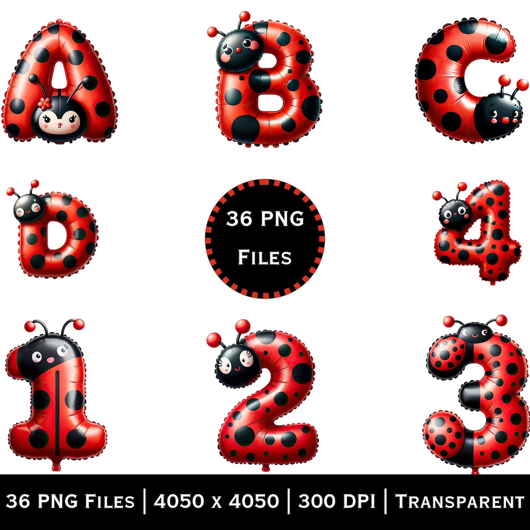 Ladybug Balloon Alphabet & Numbers A to Z and 0 to 9 | Bug Letter Set ...