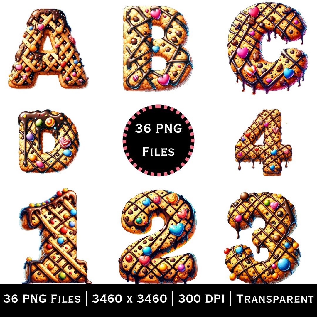 Candy Waffle Alphabet & Numbers A - Z and 0 - 9 Sweet Dessert Letter ...