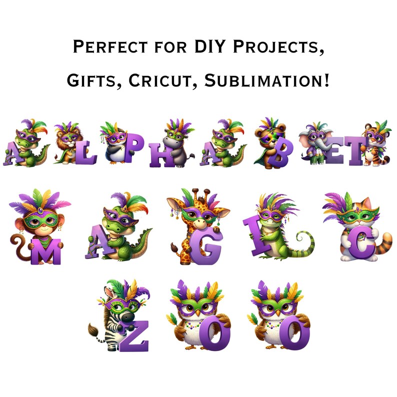 Masquerade Animal Alphabet Clipart A-Z | Fantasy Carnival Animal ...