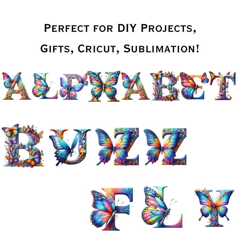 Decorative Butterfly Alphabet & Numbers A - Z and 0 - 9 | Elegant ...