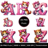 Alphabet Cat Face Clipart, Cute Cat Letter ,watercolor Alphabet, Number ...