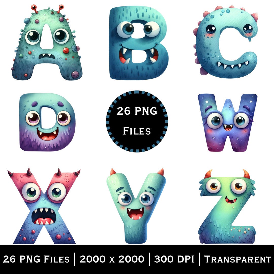 Funny Monster Alphabet A to Z PNG | Sweet Monster Letters for Kids ...