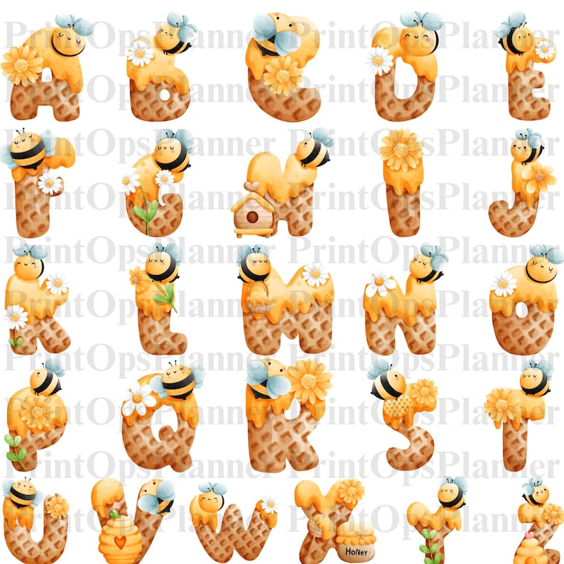 Honey Bee Garden Alphabet & Numbers A - Z and 0 - 9 | Sweet Bee Letter ...