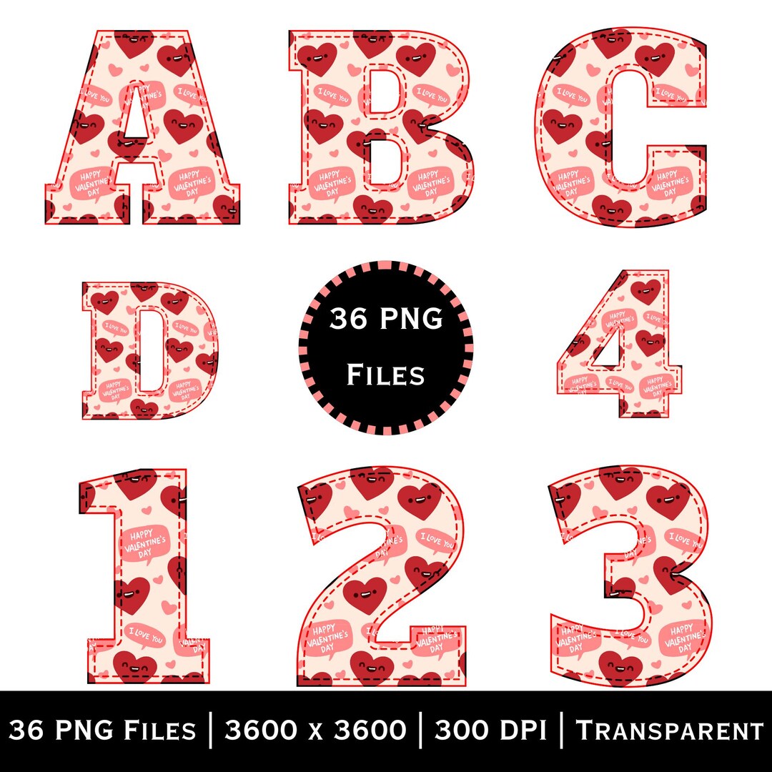 Pink Heart Alphabet & Numbers A - Z and 0 - 9 | Love Letter Set for ...