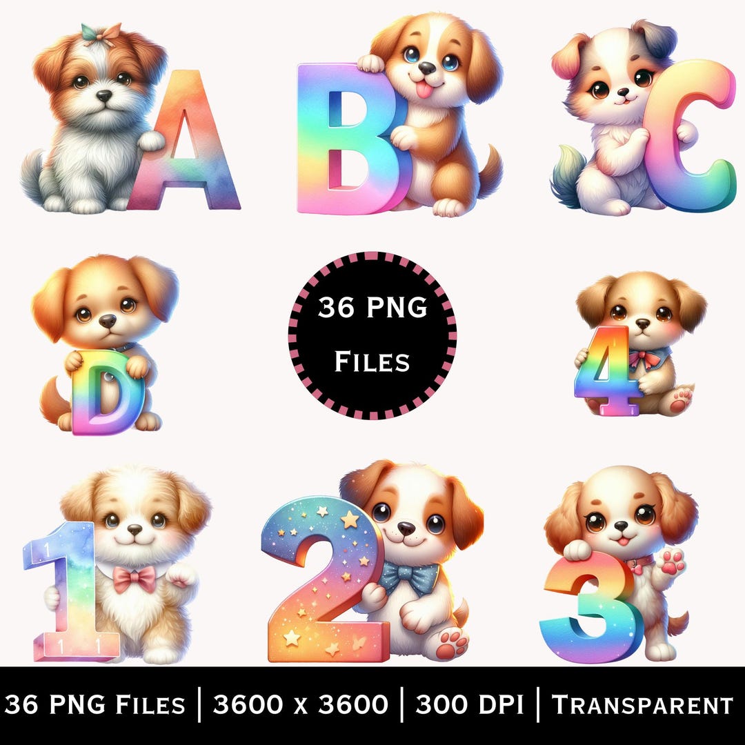 Puppy Love Alphabet & Numbers | A - Z and 0 - 9 Sweet Dog Letter Set ...