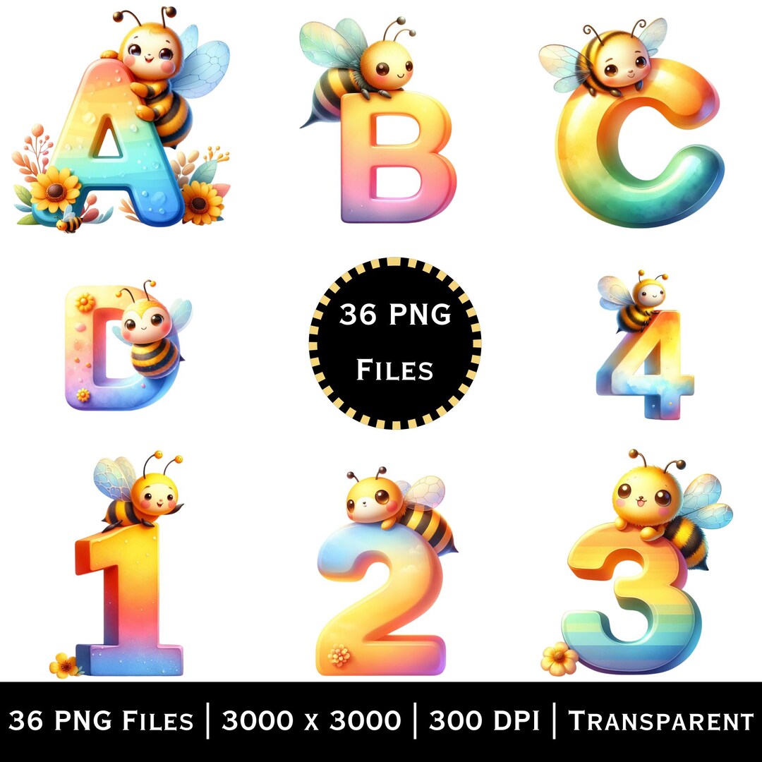 Sweet Honey Bee Alphabet & Numbers A - Z and 0 - 9 | Bee Letter Set for ...