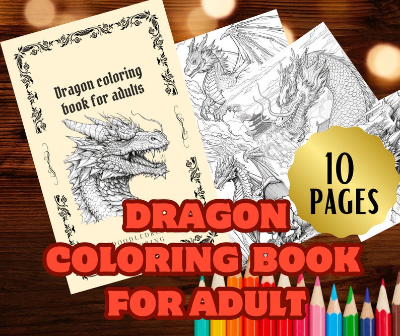 10 Majestic Dragon Coloring Pages, Printable PDF Sheets, Instant ...