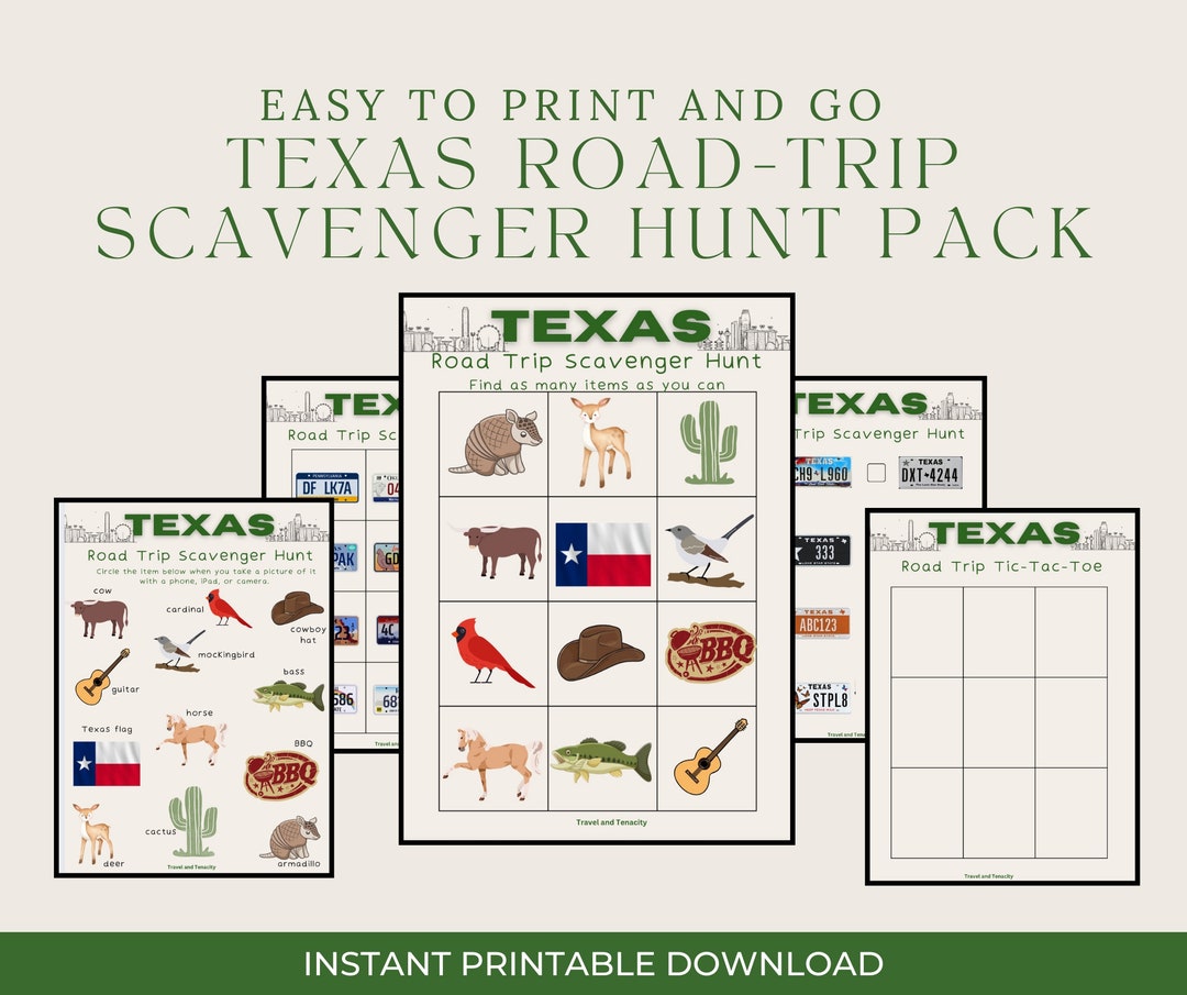Texas Road-trip Scavenger, Kids Road Trip Games Printable, Family ...