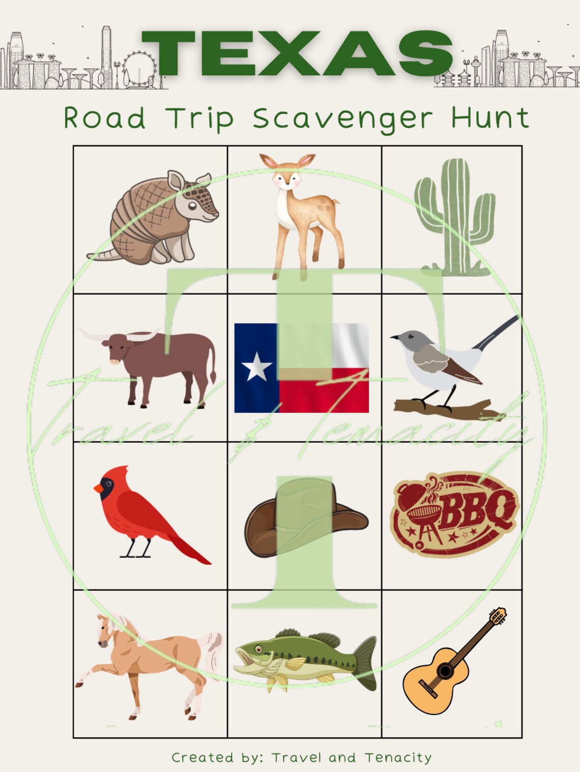 Texas Road-trip Scavenger, Kids Road Trip Games Printable, Family ...