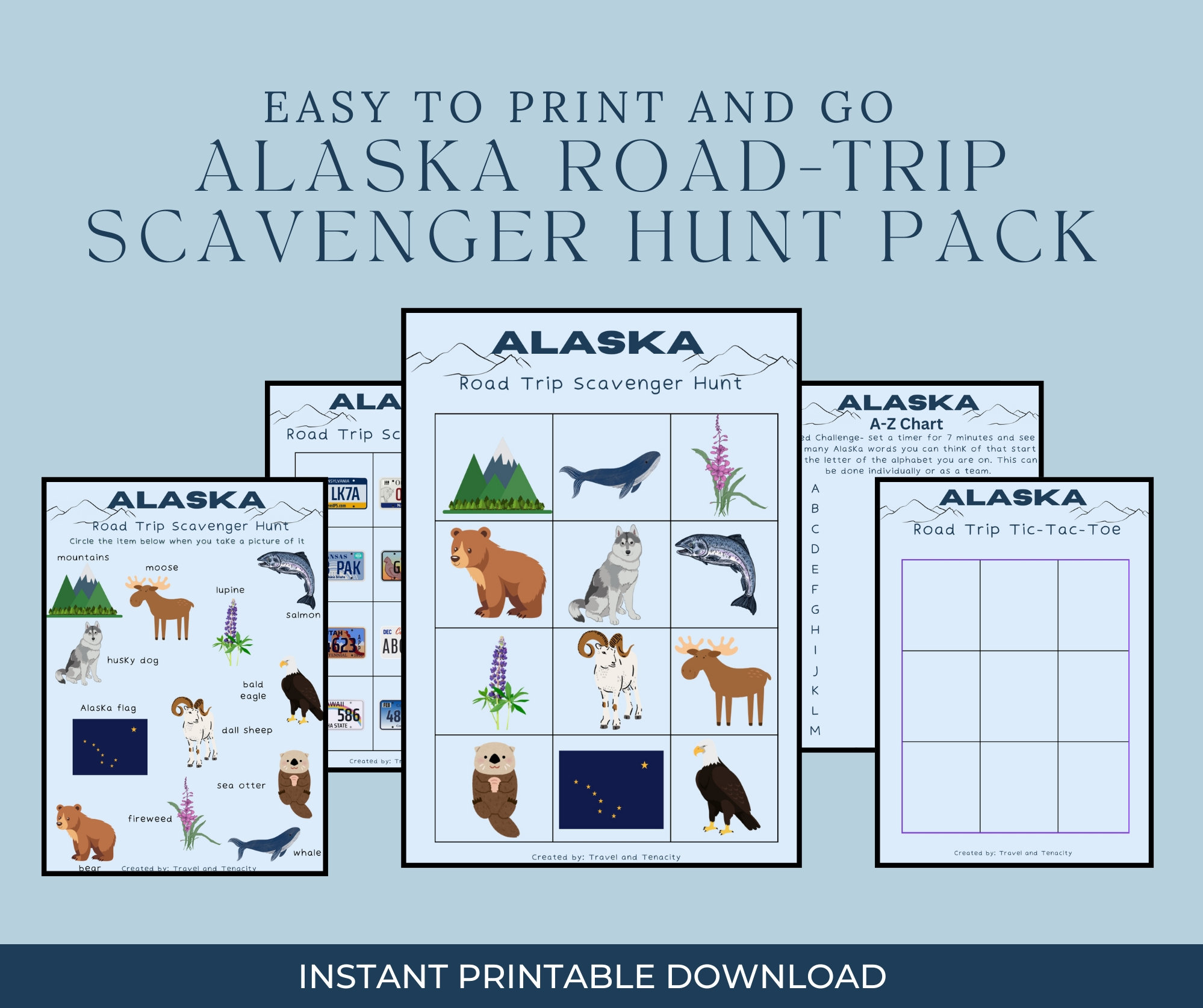 Alaska Road Trip Scavenger Hunt Pack, Kids Road Trip Games Printable ...