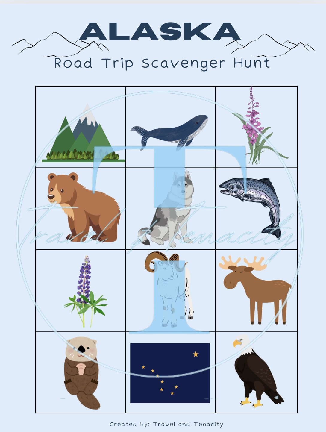 Alaska Road Trip Scavenger Hunt Pack, Kids Road Trip Games Printable ...