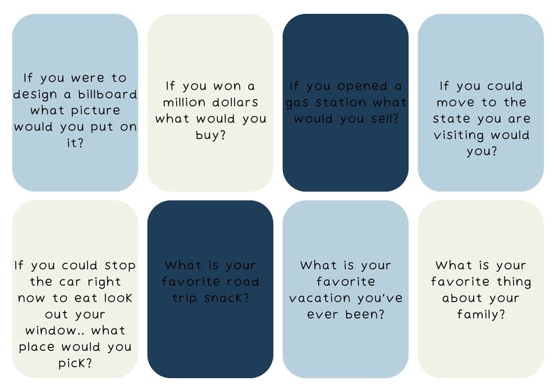 Family Road-trip Conversation Cards, Kids Road Trip Games Printable ...